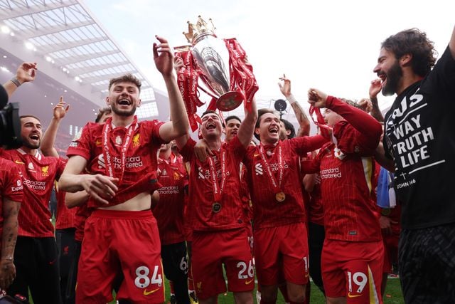 Conor Bradley leads Premier League celebrations as Liverpool lift ...